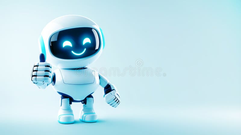 Smiling Robot Giving Thumbs Up in Blue Light for Tech-Friendly Designs ...