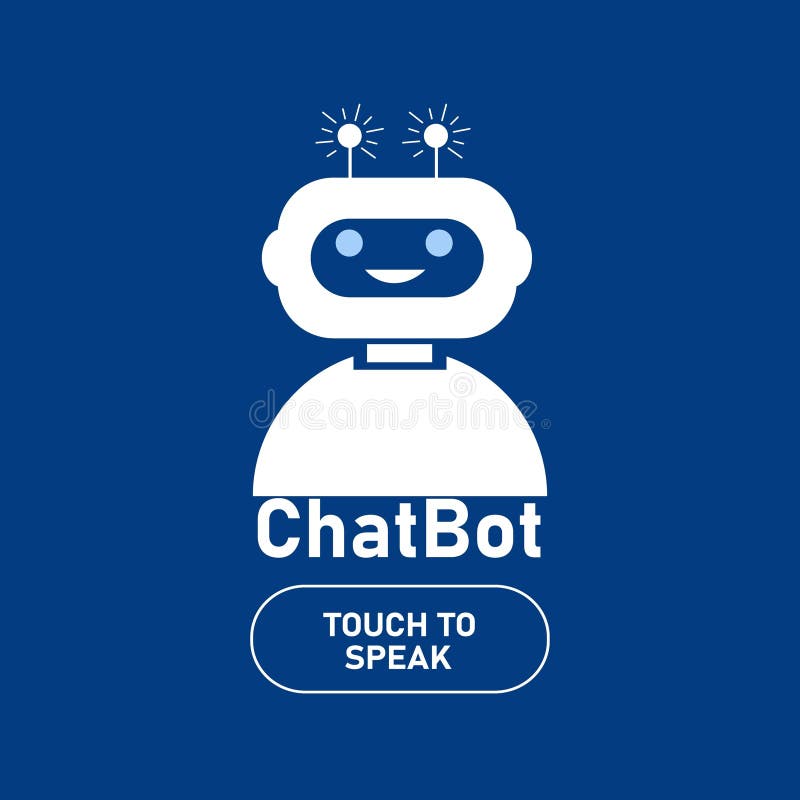 Smiling Robot in Headphone on Blue Background. Chatbot Logo Design ...