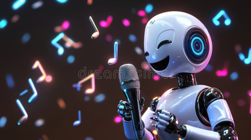 Smiling Robot Performing with Dynamic Music Visuals Stock Photo - Image ...