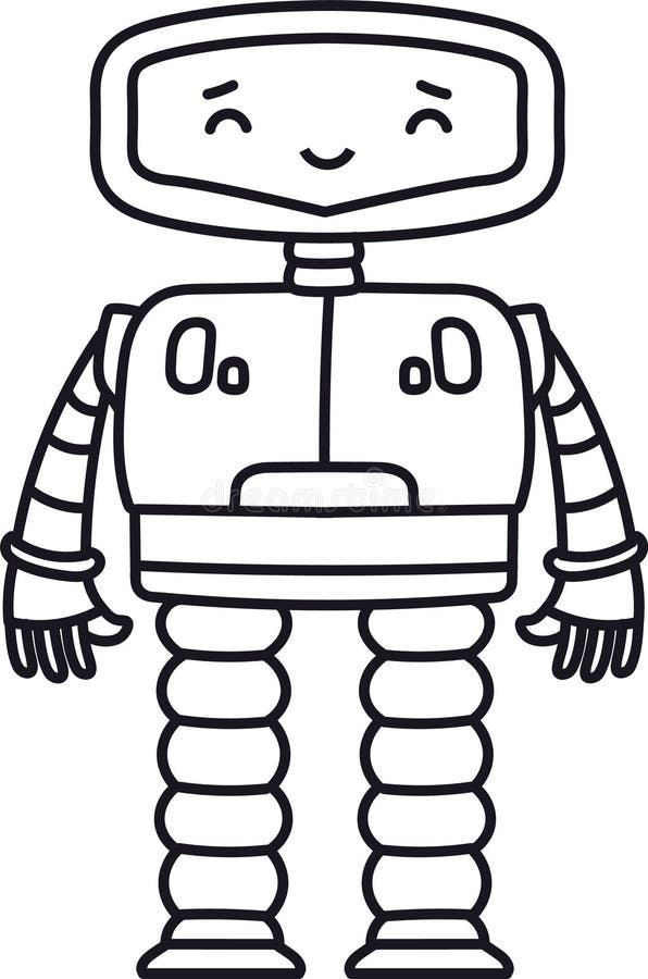 Smiling Robot with Simple Lines Stock Vector - Illustration of adorable ...