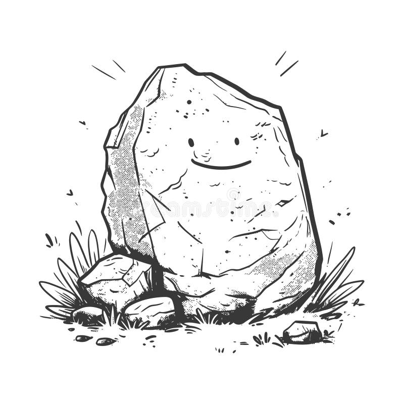 Smiling Stone Character in Grassy Meadow Stock Vector - Illustration of ...