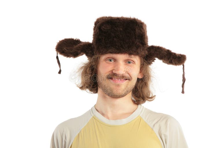 Smiling Russian Man in Cap with Ear-fl Stock Image - Image of person ...