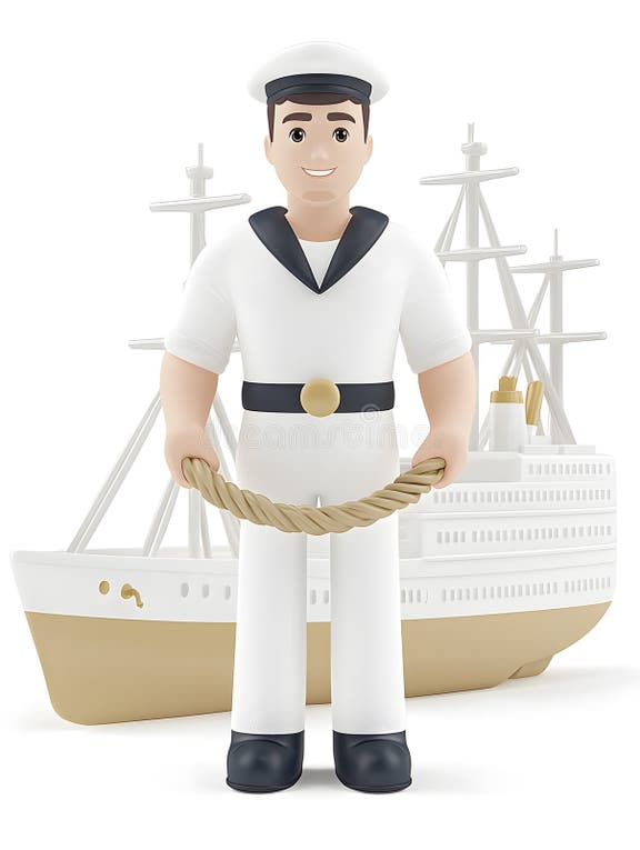 Smiling Sailor with a Ship Background Stock Illustration - Illustration ...