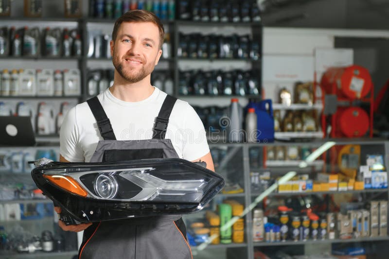 Smiling Salesman Auto Parts Store Stock Photo - Image of purchase ...