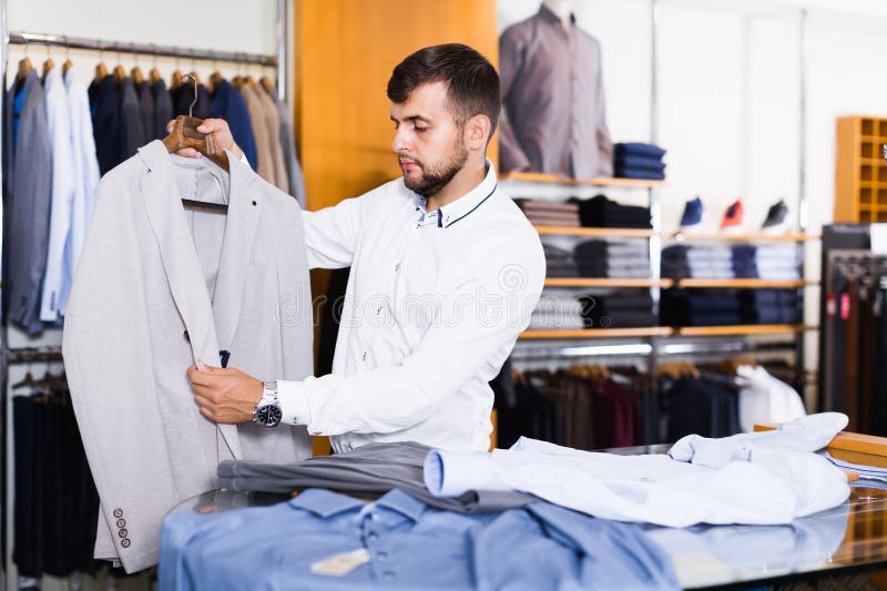 Smiling Salesman Demonstration Classic Jacket Stock Image - Image of ...