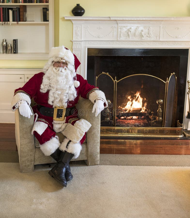 Smiling Santa Claus by Fireplace Stock Image - Image of aged ...