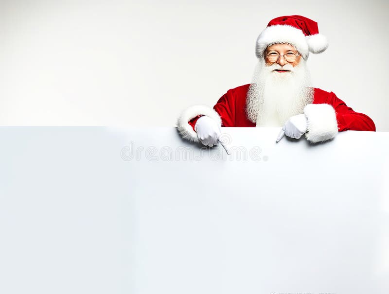 Smiling Santa Claus Pointing at an Empty Banner with Space for Text ...