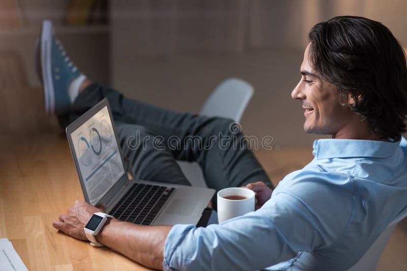 Smiling Satisfied Yang Man Working on Laptop . Stock Photo - Image of ...