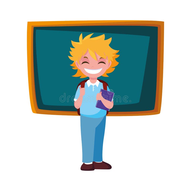 Smiling School Boy with Chalkboard Stock Illustration - Illustration of ...