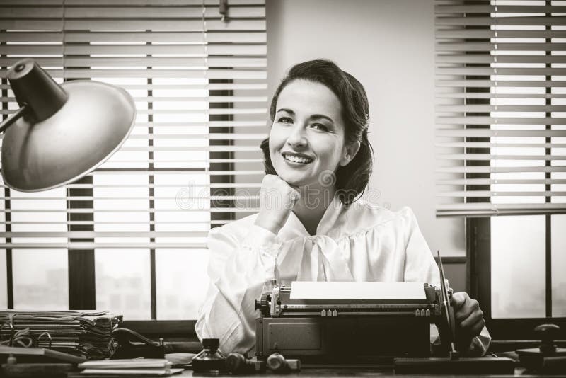 Smiling secretary at work stock image. Image of timey - 56615711