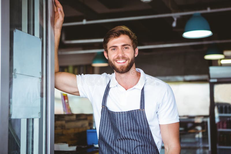 Smiling server in apron stock image. Image of food, retail - 55584017