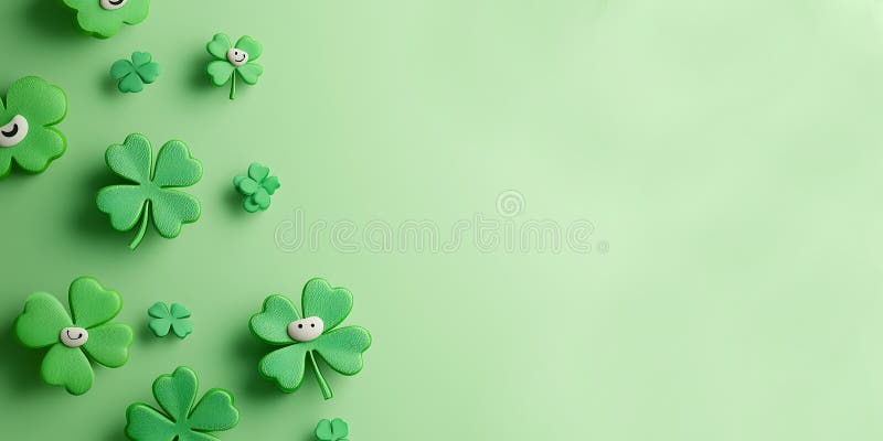 Smiling Shamrock Characters on Minimalist Green Background Stock ...