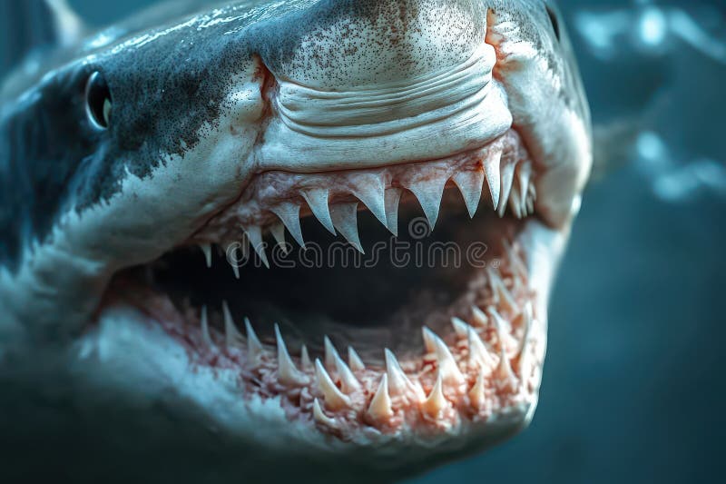 Smiling Shark Displays Teeth in Ocean Environment Stock Photo - Image ...