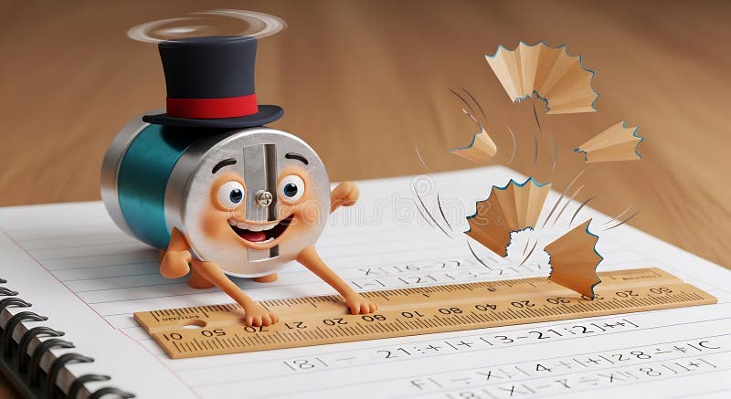 Smiling Sharpener with Hat and Measuring Ruler Stock Illustration ...