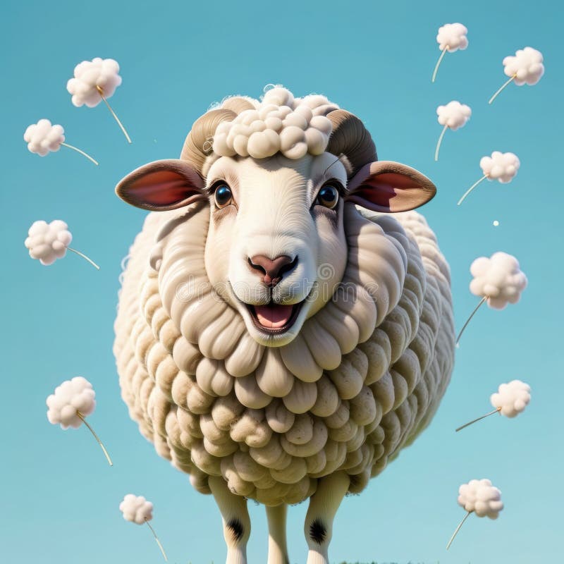Smiling Sheep with Clouds. stock illustration. Illustration of nature ...