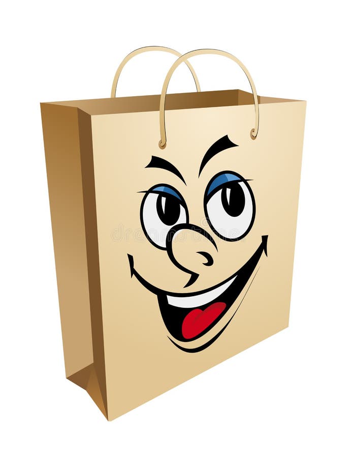 Smiling shopping bag stock vector. Illustration of merchandise - 21994170