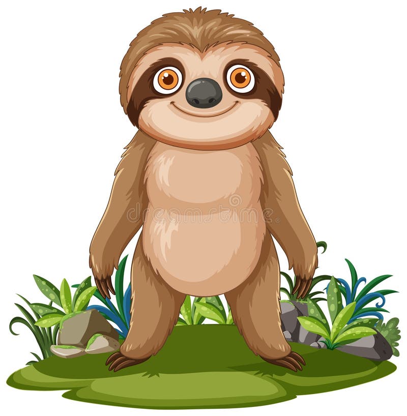 A Sloth Standing on Green Grass Stock Vector - Illustration of vector ...