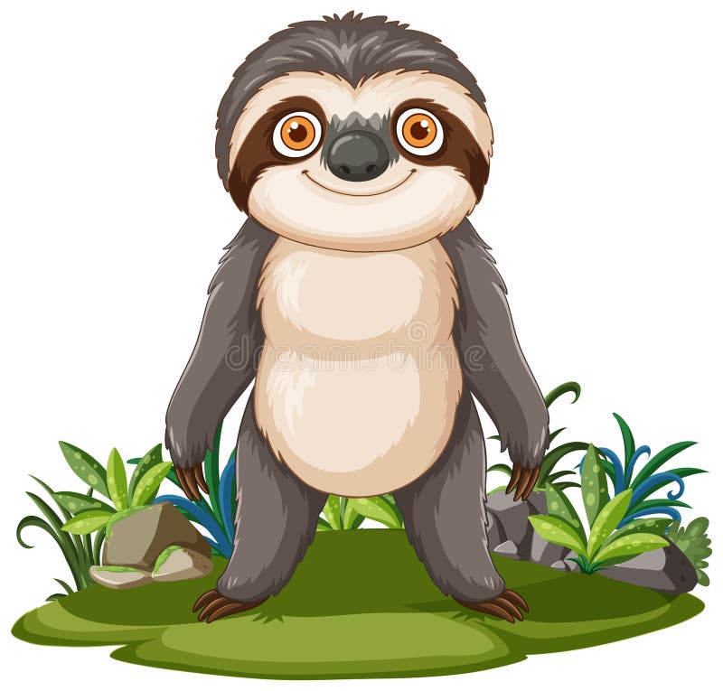 Sloth Standing on Green Grass Stock Vector - Illustration of ecosystem ...