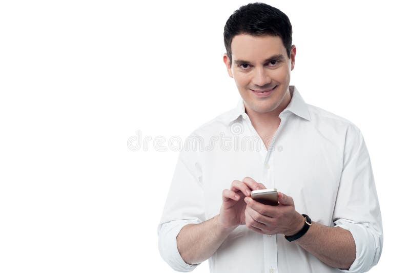 Smiling Smart Using His Cell Phone Stock Image - Image of modern ...