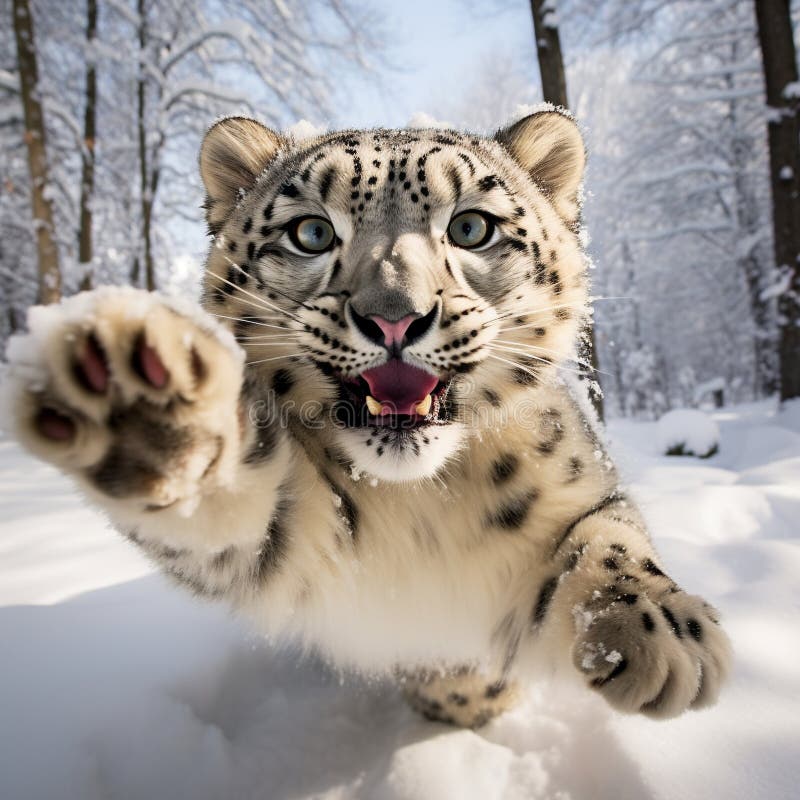 A Smiling Snow Leopard Opens His Arms Stock Photo - Image of white ...