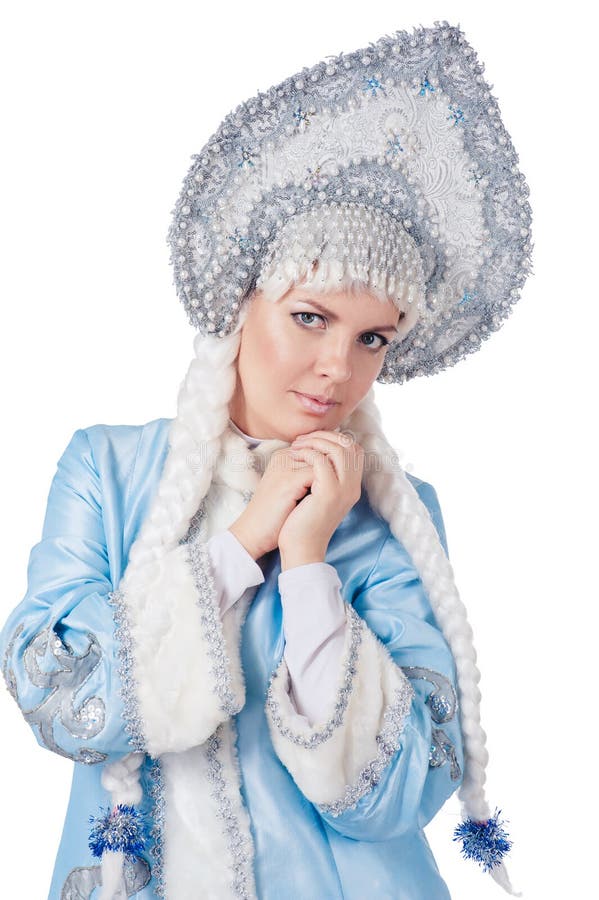 Smiling Snow Maiden Isolated on a White Stock Image - Image of maiden ...