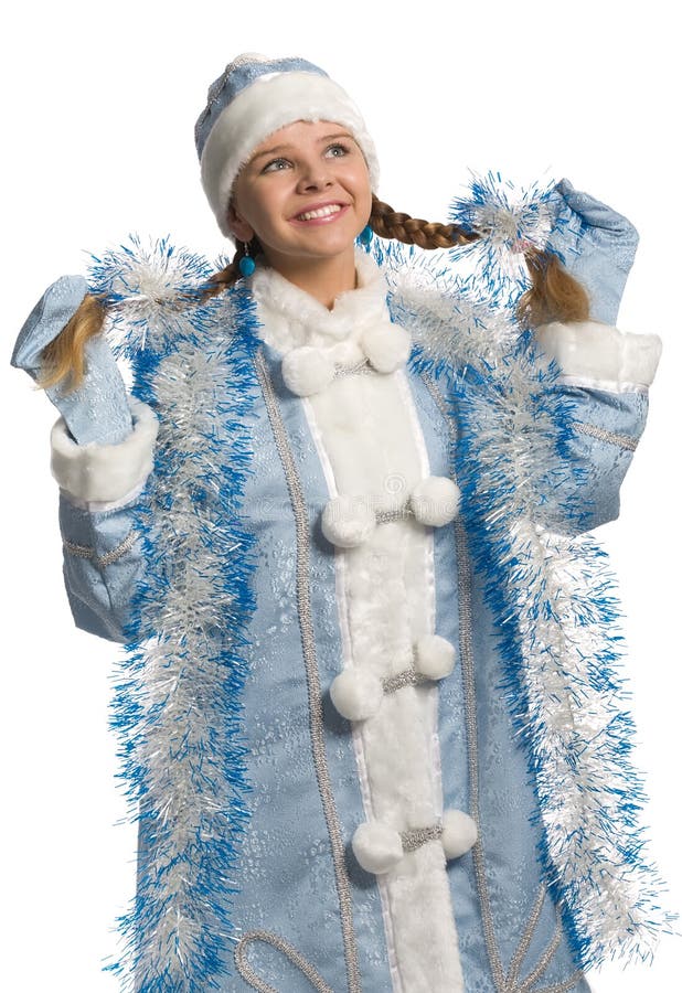 Smiling Snow Maiden with Tinsel Stock Image - Image of suit, holiday ...