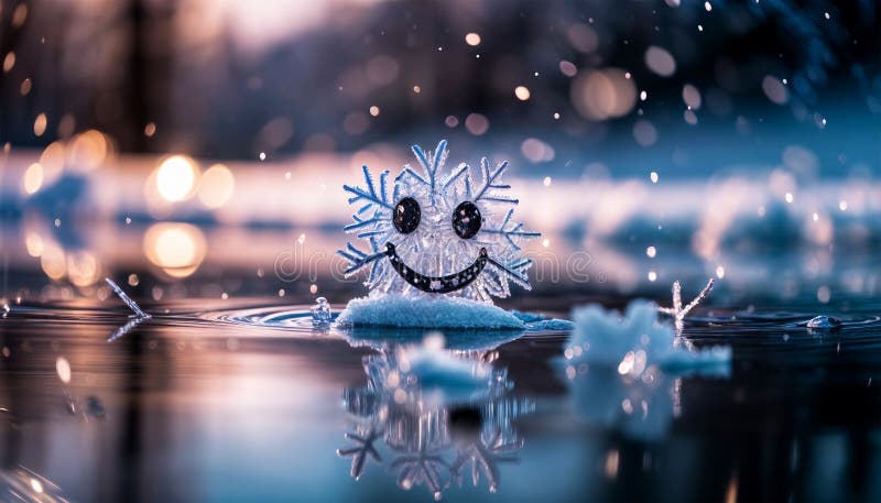 Smiling Snowflake on Ice. Snow on Water Stock Illustration ...