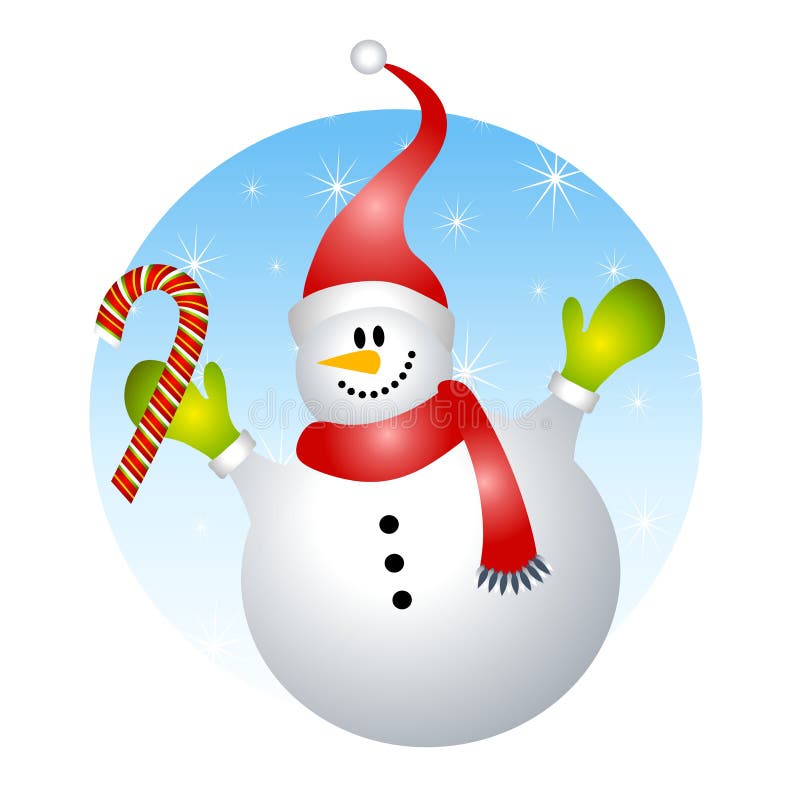 Smiling Snowman Candy Cane stock illustration. Illustration of xmas ...