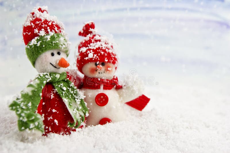 Two Smiling Snowmen Friends in the Snow Stock Image - Image of still ...