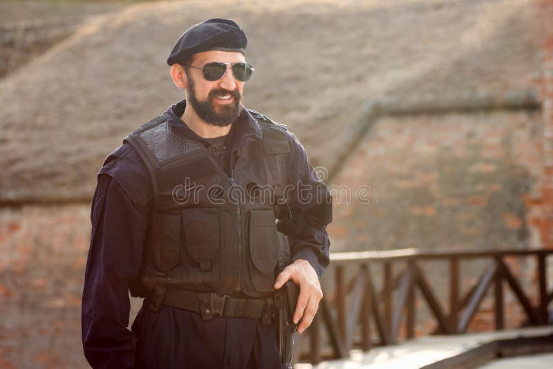 Smiling security man stock image. Image of beard, black - 103024867