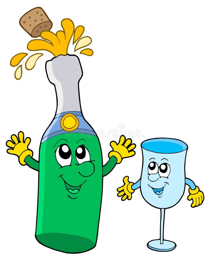 Smiling Sparkling Wine Bottle with Glass Stock Vector - Illustration of ...