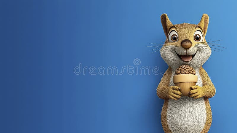 Squirrel Character Holding Pot of Nuts on Blue Background Featuring ...