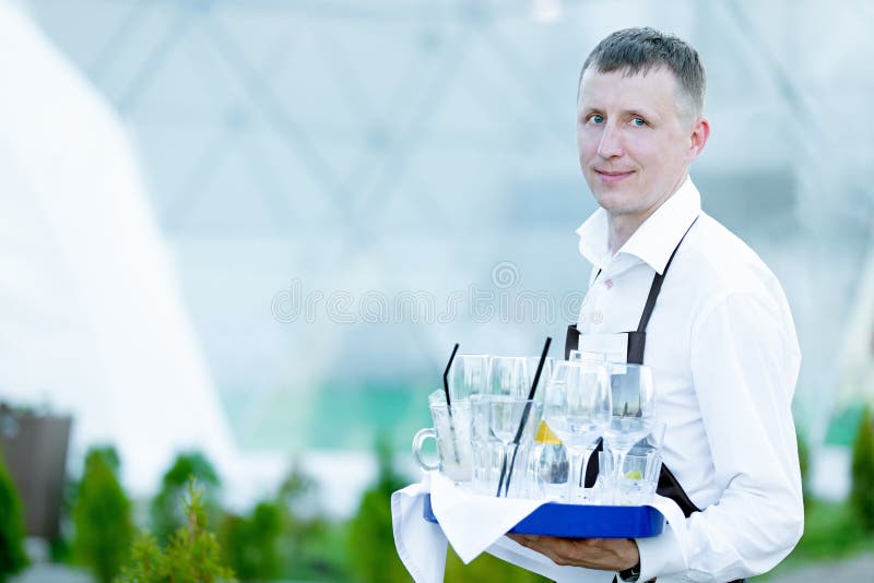 Smiling Staff Restaurant Worker with Wayters Tray Stock Image - Image ...