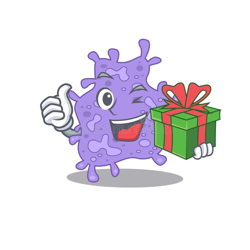 Smiling Staphylococcus Aureus Cartoon Character Having a Green Gift Box ...