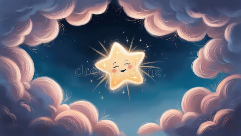 Smiling Star among the Clouds at Night. Stock Photo - Image of ...