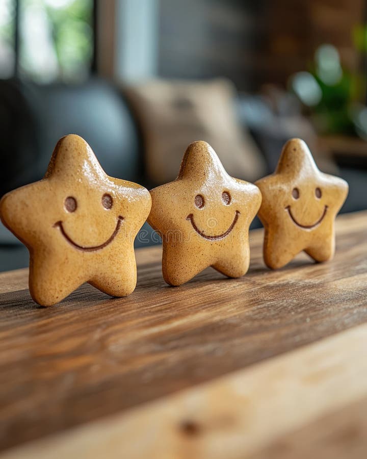 Smiling Star Shaped Cookies on Wooden Table Create Cheerful Atmosphere ...