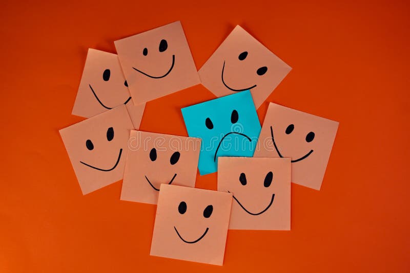 Smiling Sticky Notes and One Sad Sticky Note. Stock Photo - Image of ...