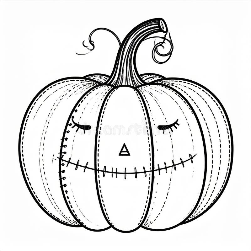 Smiling Stitched Pumpkin Line Art Illustration Stock Illustration ...