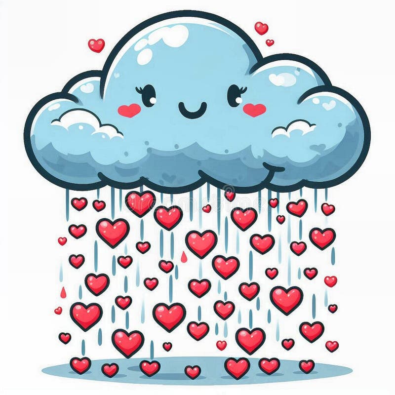 Smiling Storm Cloud Raining Hearts Stock Illustration - Illustration of ...