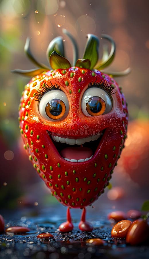 Smiling Strawberry. an Strawberry with Big Eyes and a Wide Smile Stock ...