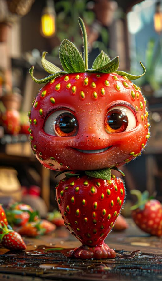 Smiling Strawberry. a Strawberry with Green Eyes and a Big Smile Stock ...