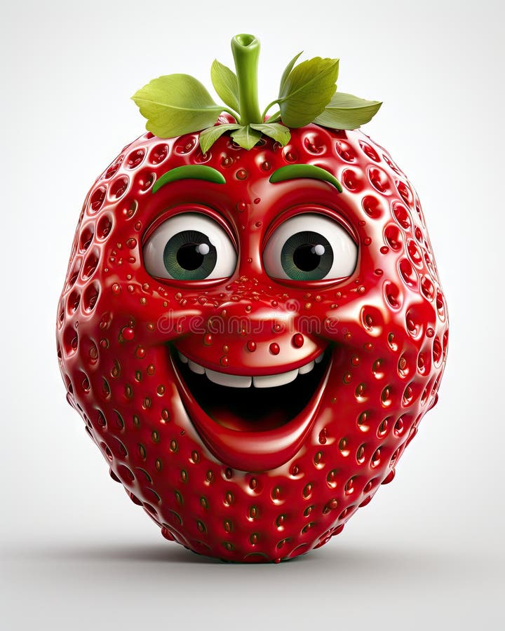 A Smiling Strawberry with a Green Leaf on Top of it. Generative Ai ...
