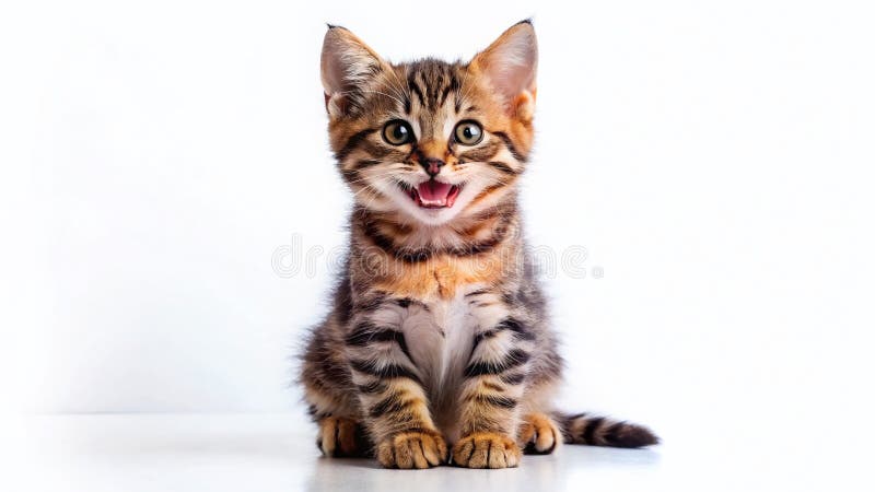 Smiling Striped Kitten on a Pristine White Background a Captivating ...