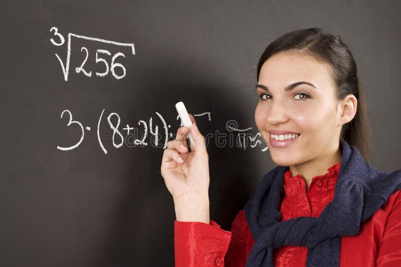 Girl Doing Math on Chalkboard Stock Photo - Image of college, caucasian ...