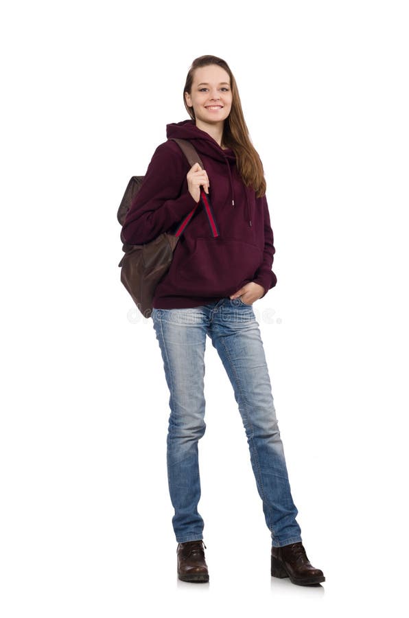 The Smiling Student with Backpack Isolated on White Stock Photo - Image ...