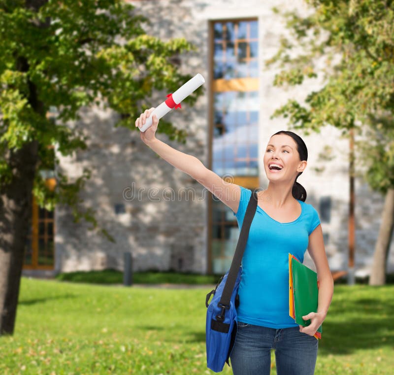 Smiling Student with Bag and Folders Stock Photo - Image of hispanic ...