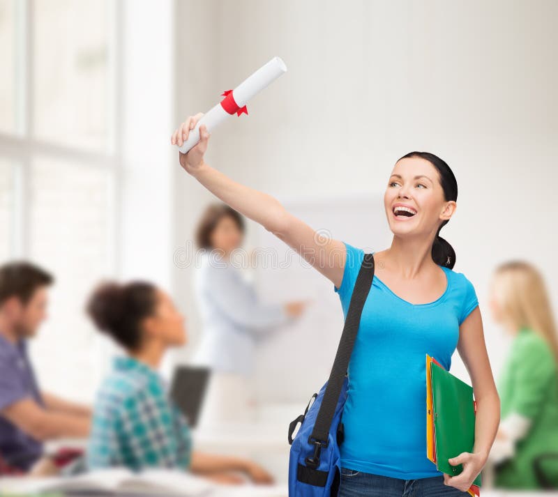 Smiling Student with Bag and Folders Stock Image - Image of attractive ...