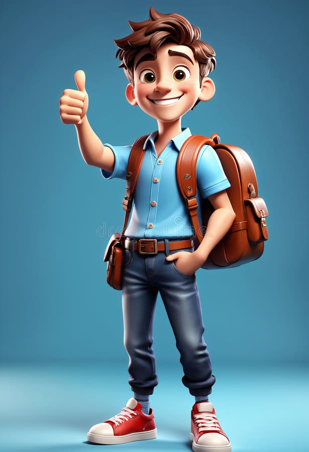 Smiling Student Boy with Satchel Showing Thumbs Up. Generative AI Stock ...