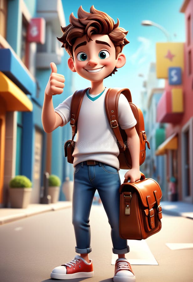 Smiling Student Boy with Satchel Showing Thumbs Up. Generative AI Stock ...