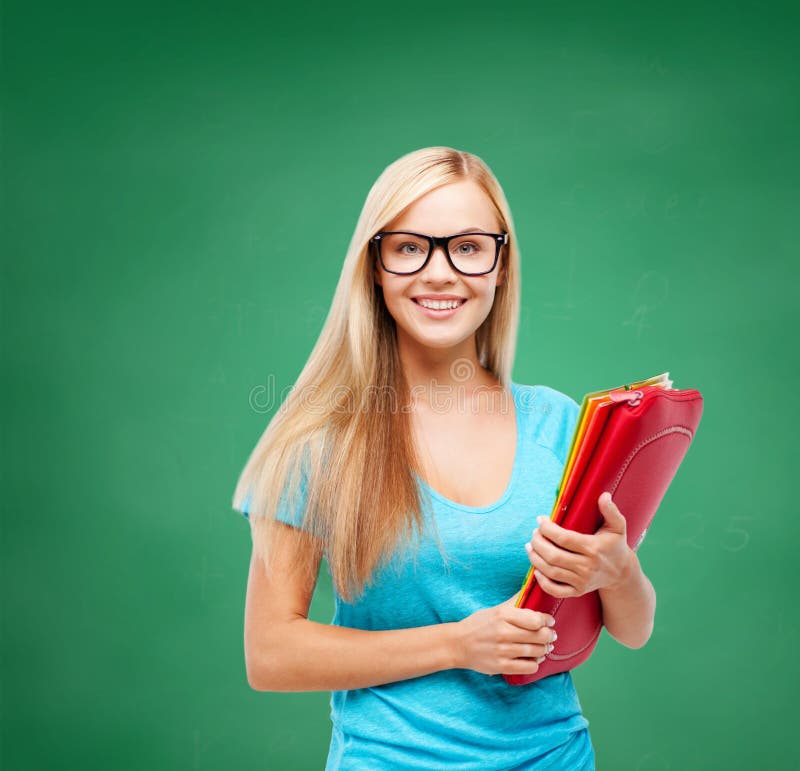 Smiling Student with Folders Stock Image - Image of carefree, girl ...